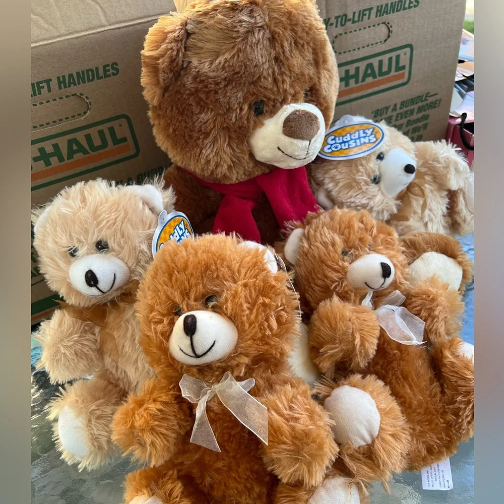 Toys | Five Plush Teddy Bear Family Set One Big Brown Bear And 4 Medium ...